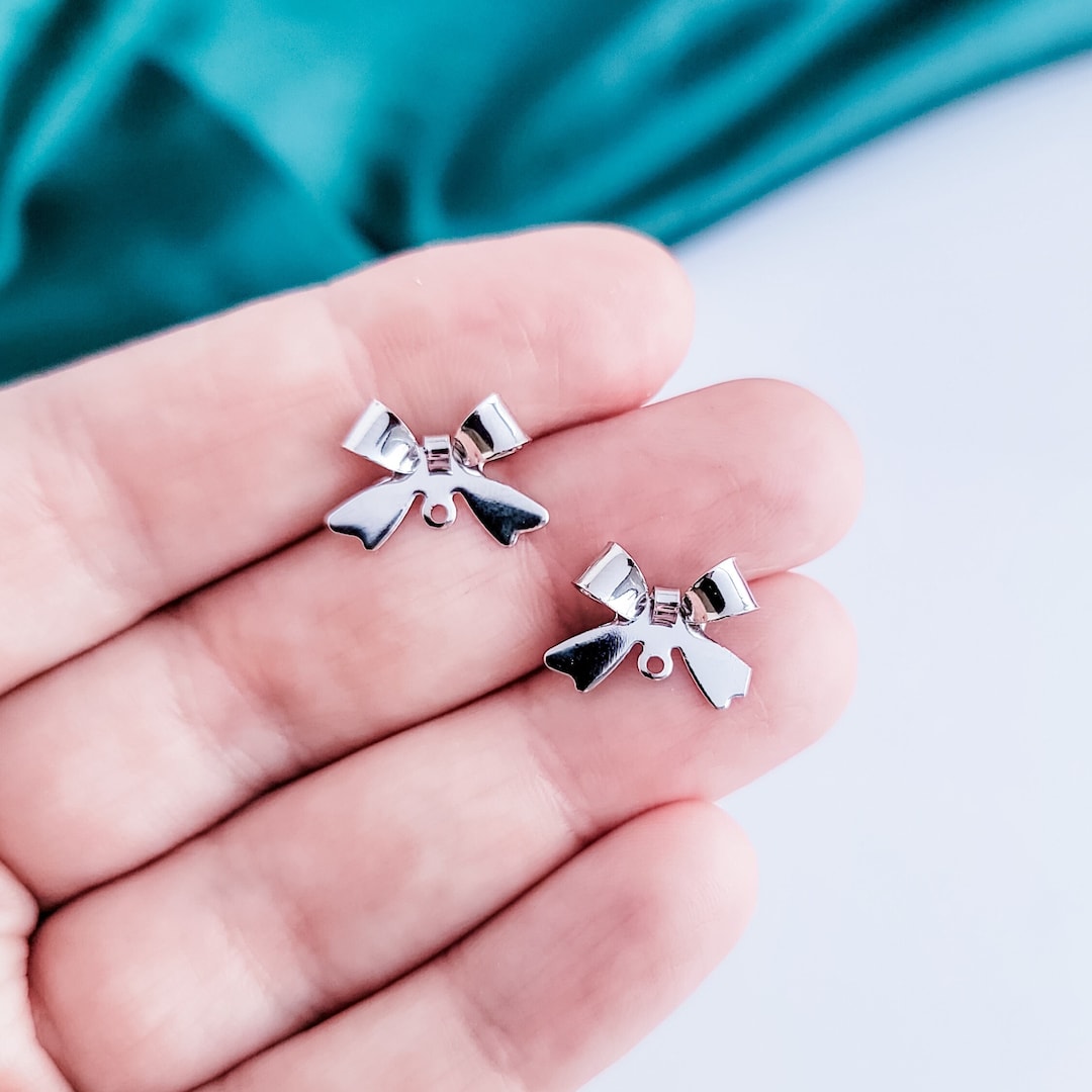 Silver Classic Bow Stud Earring Findings, Christmas Holiday Bowknot ...