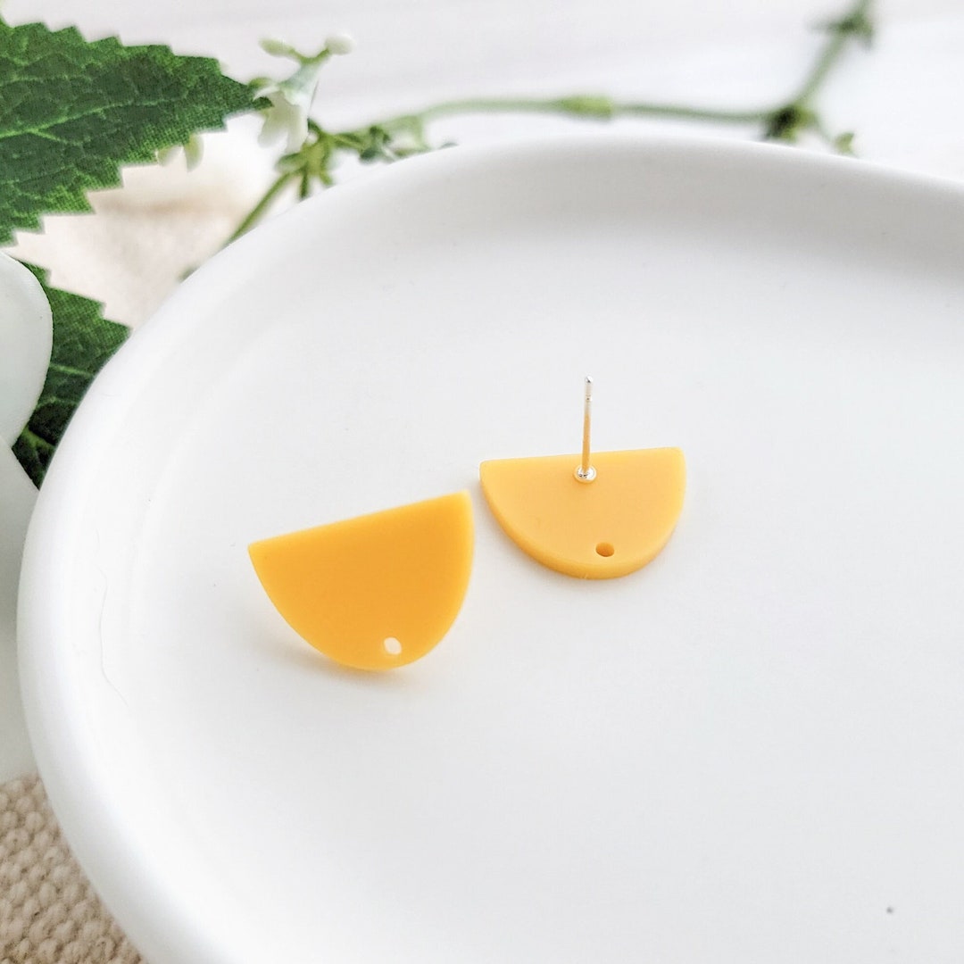 Matte Lemon Yellow Acrylic Half Moon Stud Earring Findings, 10 Pcs ...