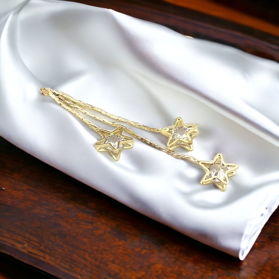 Cubic Zirconia GOLD Star Chain Charms, 10 Pcs, NYE Celestial New Year's ...