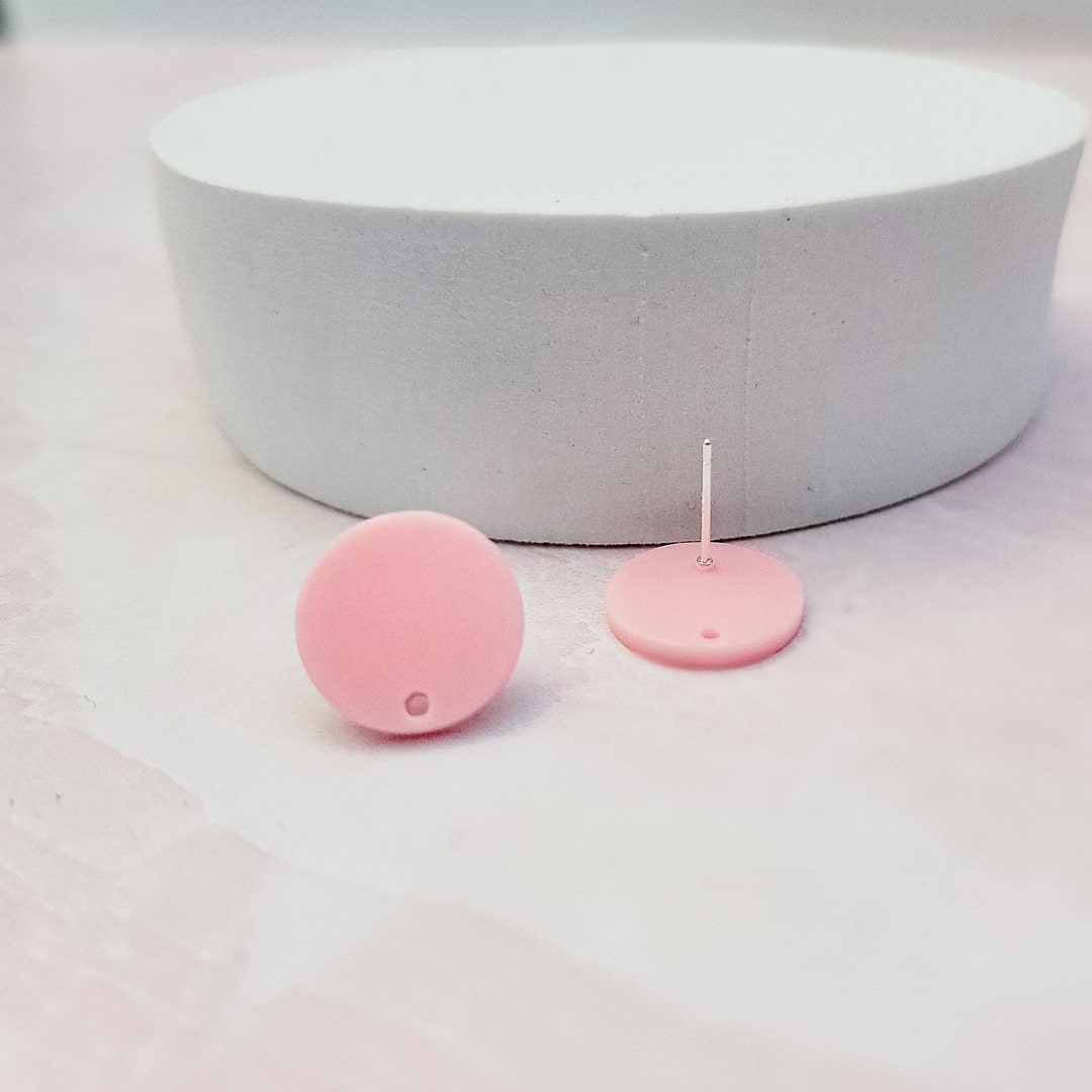 Matte Light Pink Acrylic Circle Stud Earring Findings (16mm), 10 Pcs ...