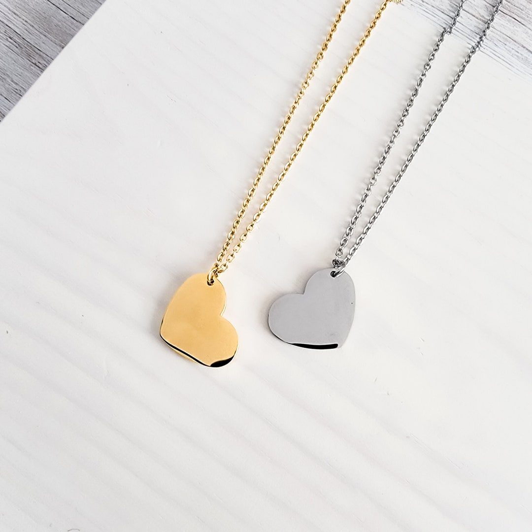 Angled Heart Necklace silver or Gold, 1 Total, Metal Blank 18, Mirror ...