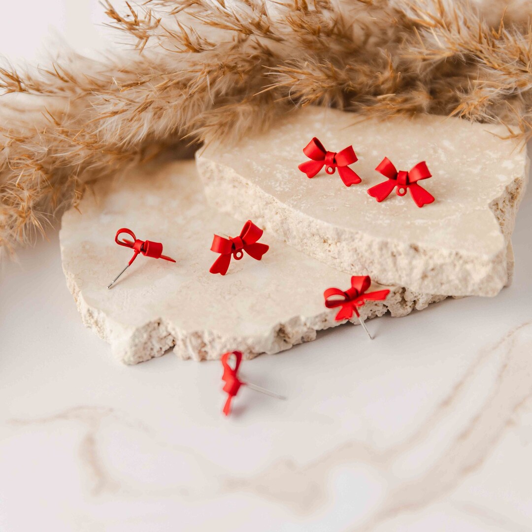 Red Classic Bow Stud Earring Findings (STERLING SILVER Posts), 5 Pair, Bow Stud #34, Stainless ...