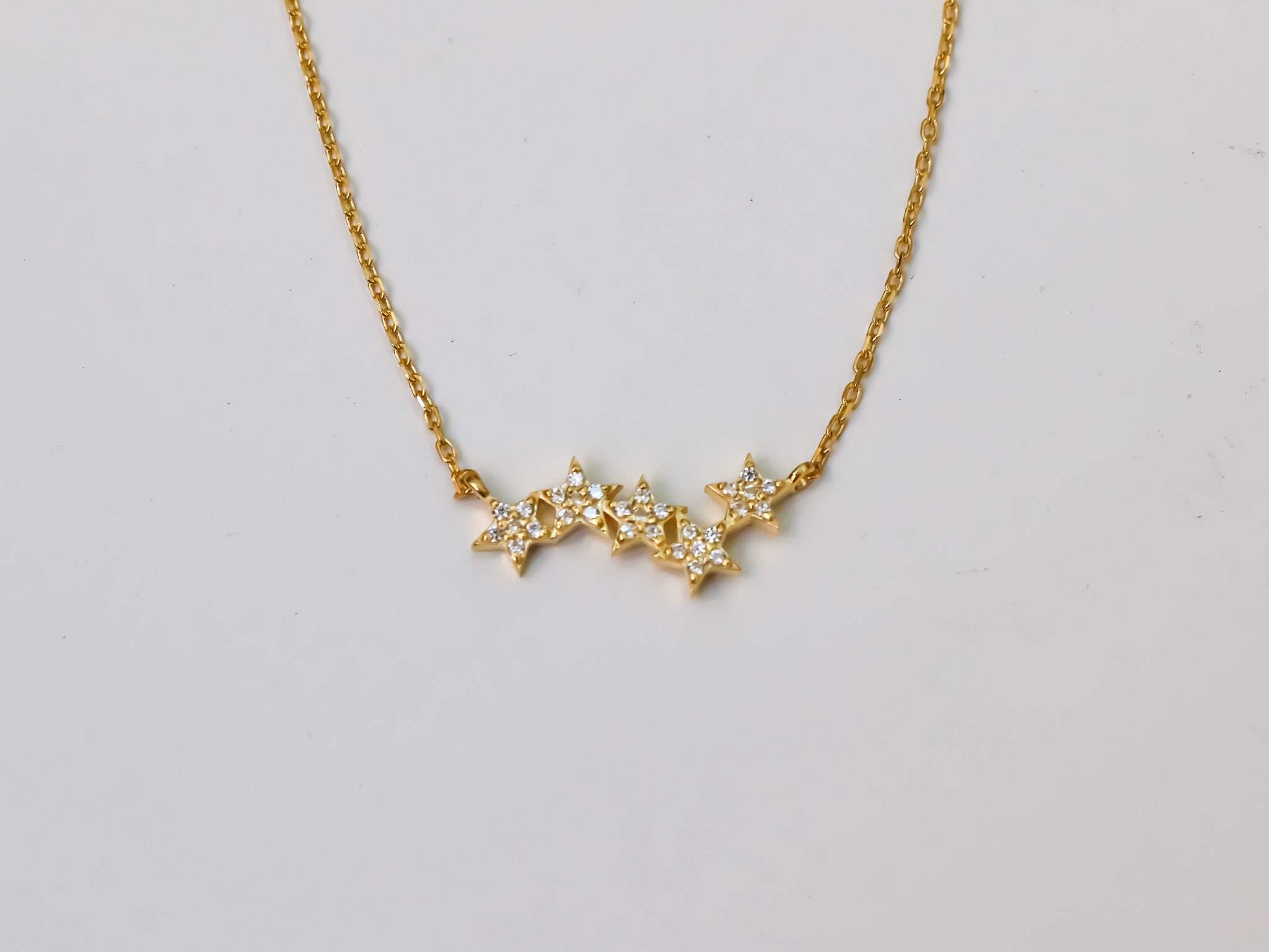 Sequential Star Necklace, Stone Star Chain, Five Star Necklace, Star ...