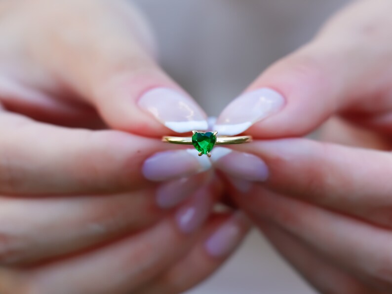 Heart Shaped Green Emerald Engagement Ring 14k Solid Gold - Etsy