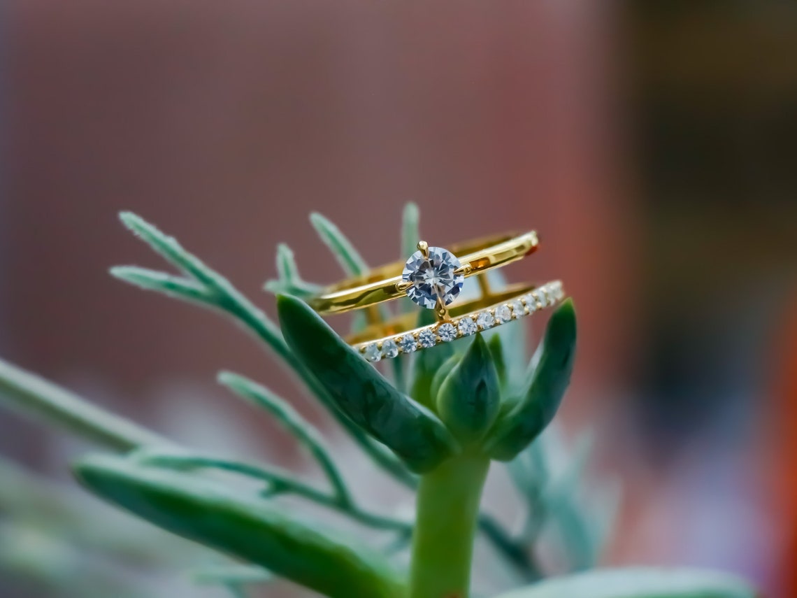 Double Band in One Design Ring Brilliant Round Cut Stone Ring - Etsy