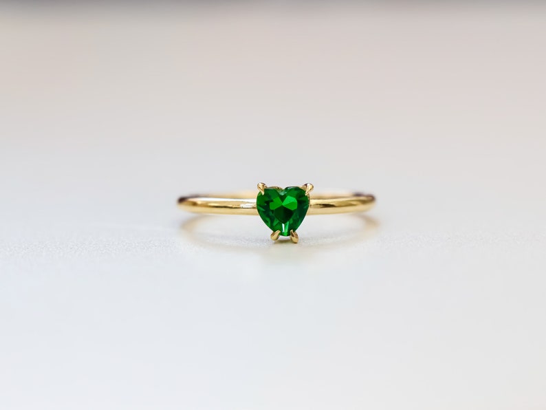 Heart Shaped Green Emerald Engagement Ring 14k Solid Gold - Etsy