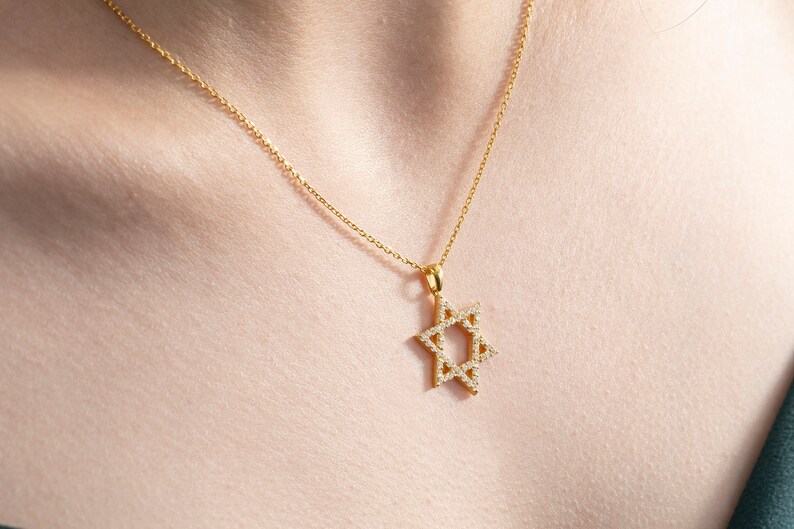 Gold Star of David Necklace With Stone 14k Magen David - Etsy