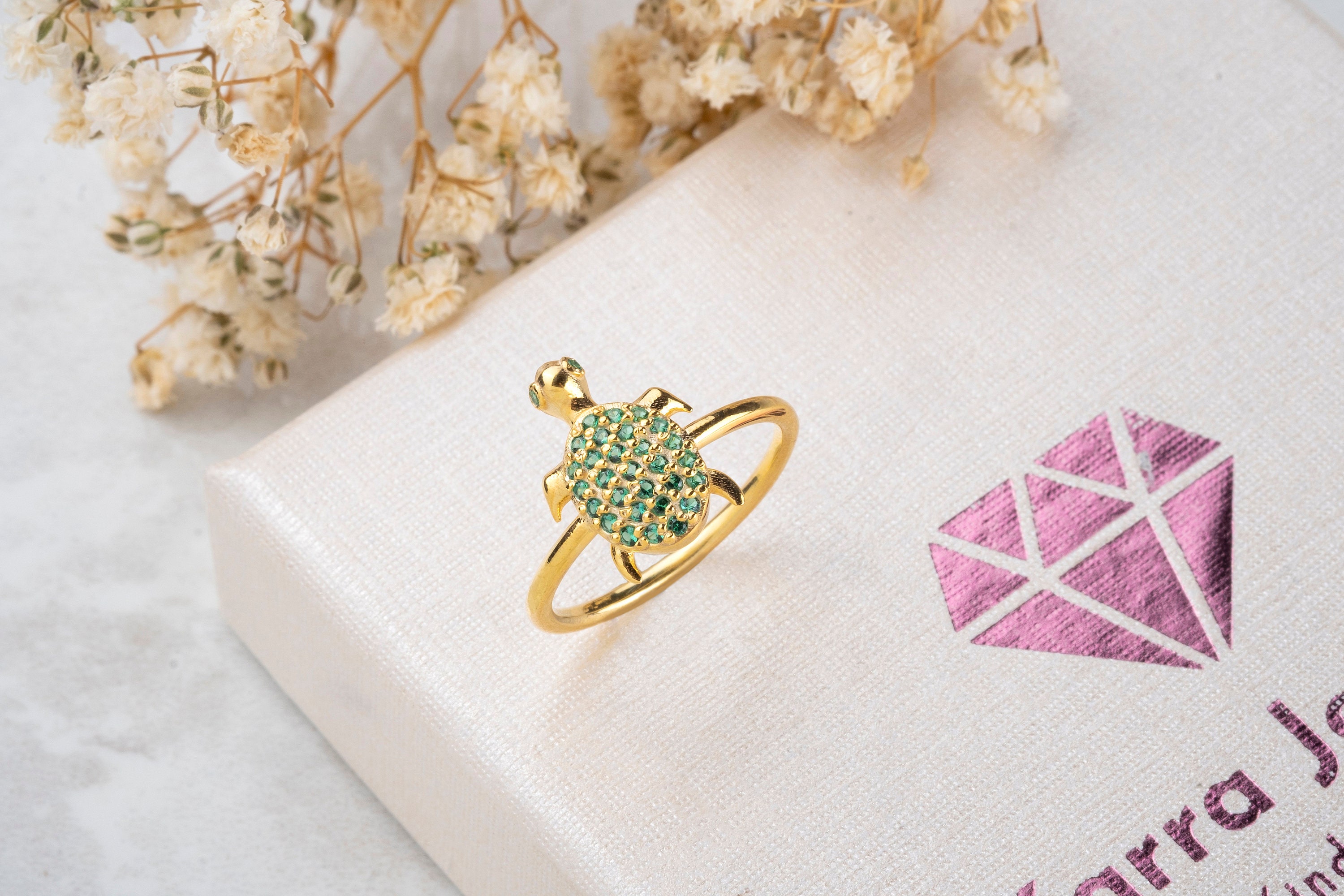 Green Turtle Gold Ring, Sea Turtle Ring, Sea Animals Jewelry, Animal Ring, Easter Gift for ...