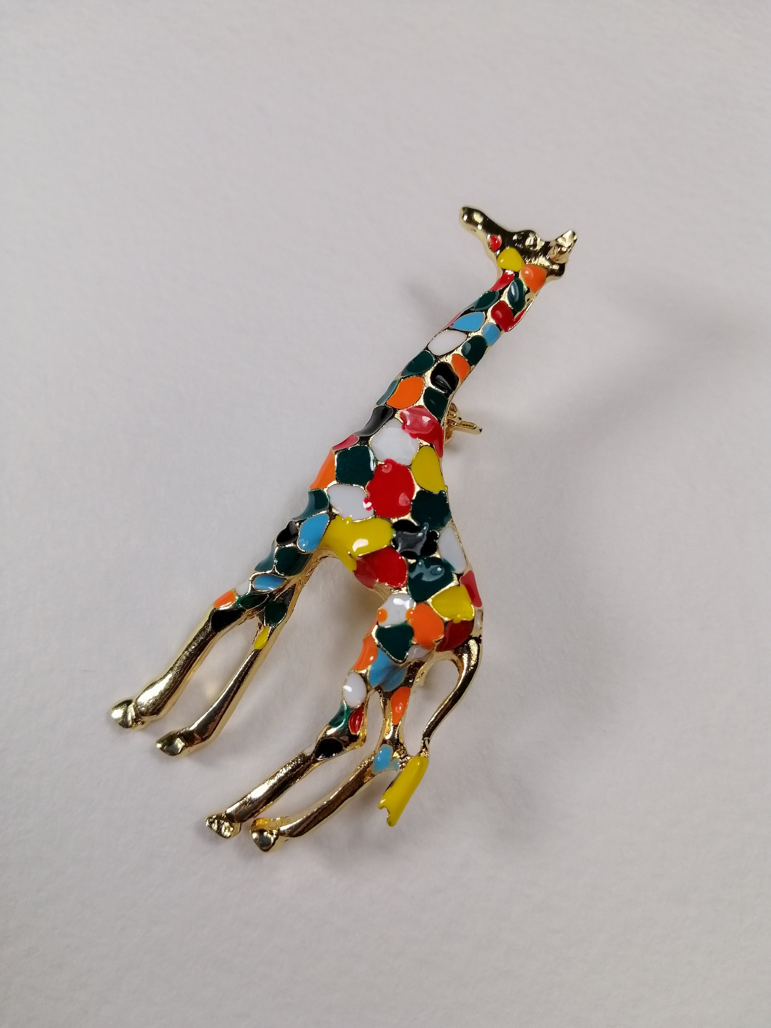 Giraffe Brooch, Vintage Wild Animal Jewelry, Colorful Enamel Brooch ...