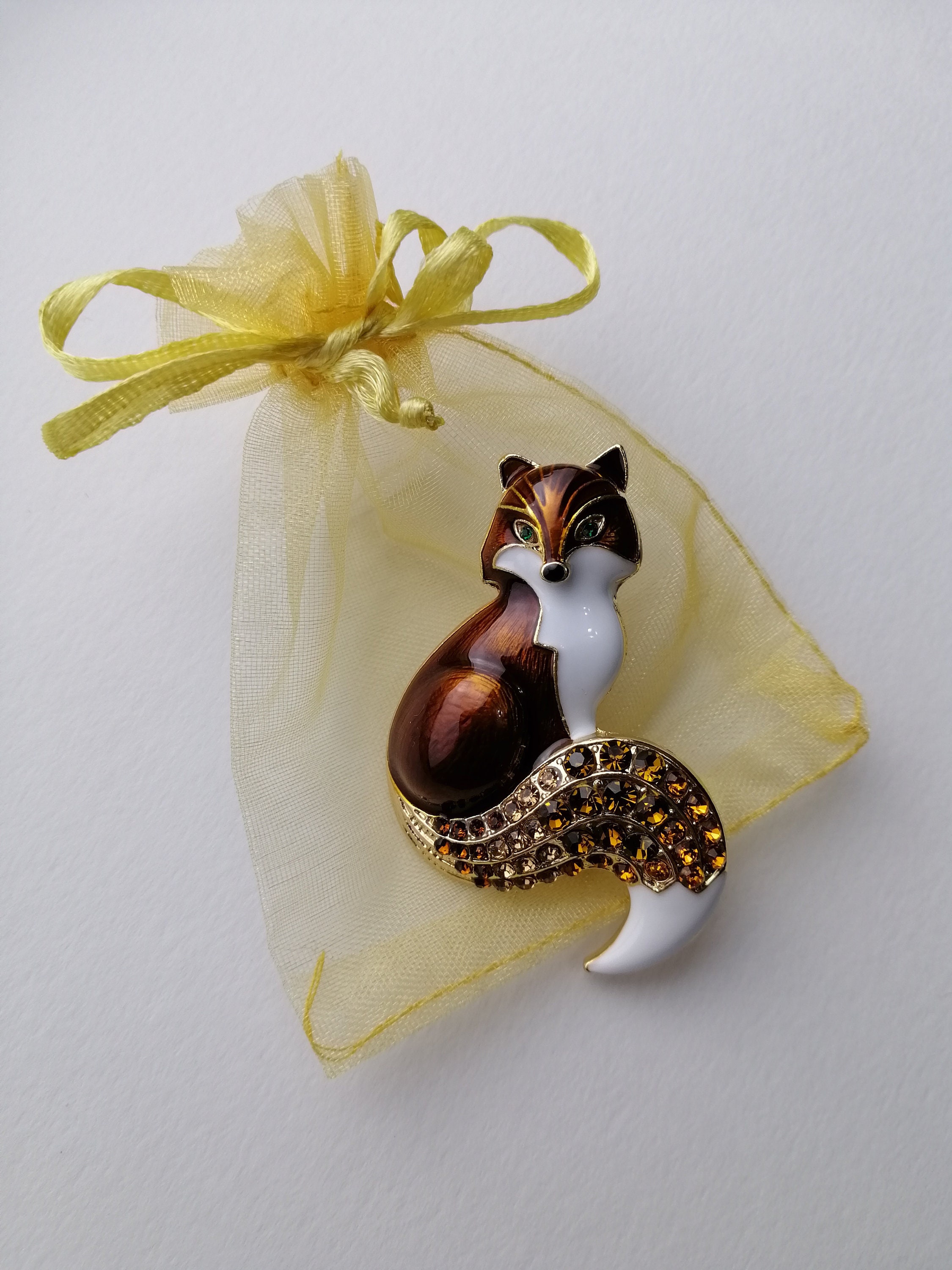 Fox Brooch, Vintage Rhinestone Jewelry, Enamel Fox Pin, Animal Brooch ...