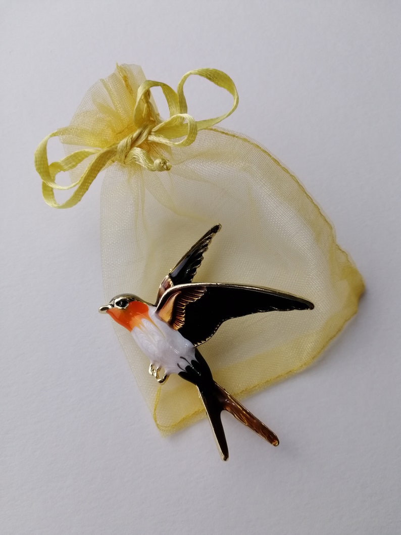 Vintage Swallow Bird Brooch, Enamel Bird Pin, Mother Gift for Mom ...
