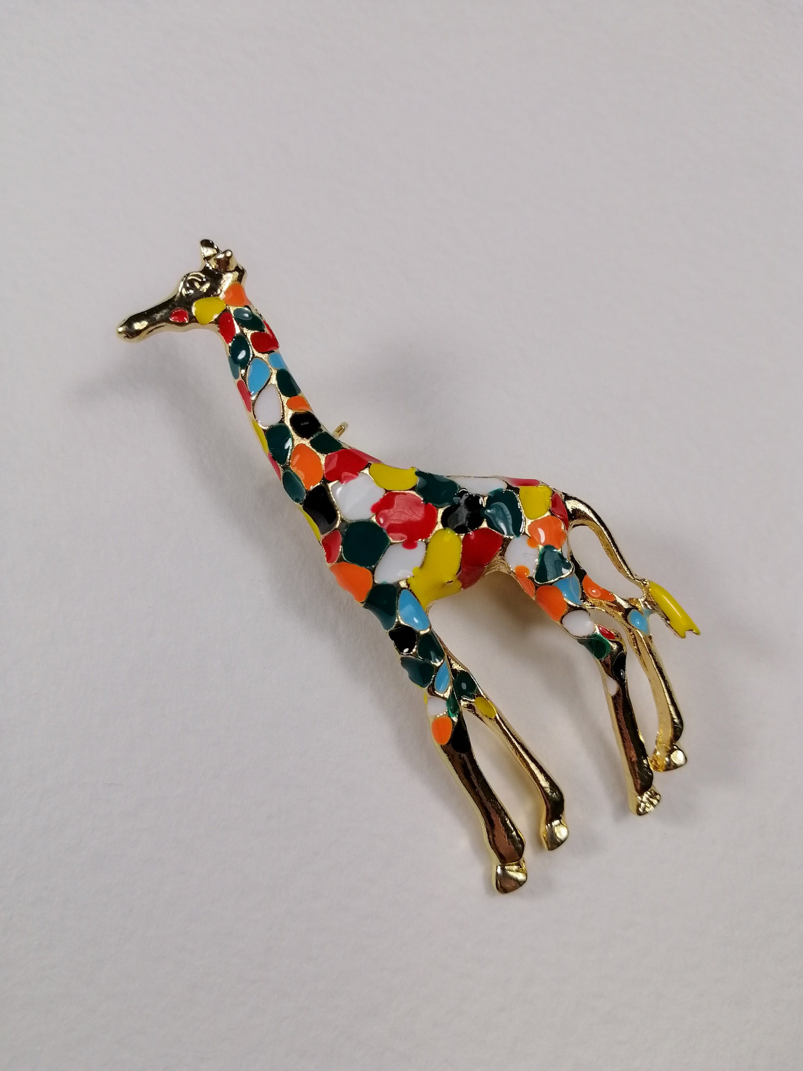 Giraffe Brooch, Vintage Wild Animal Jewelry, Colorful Enamel Brooch ...
