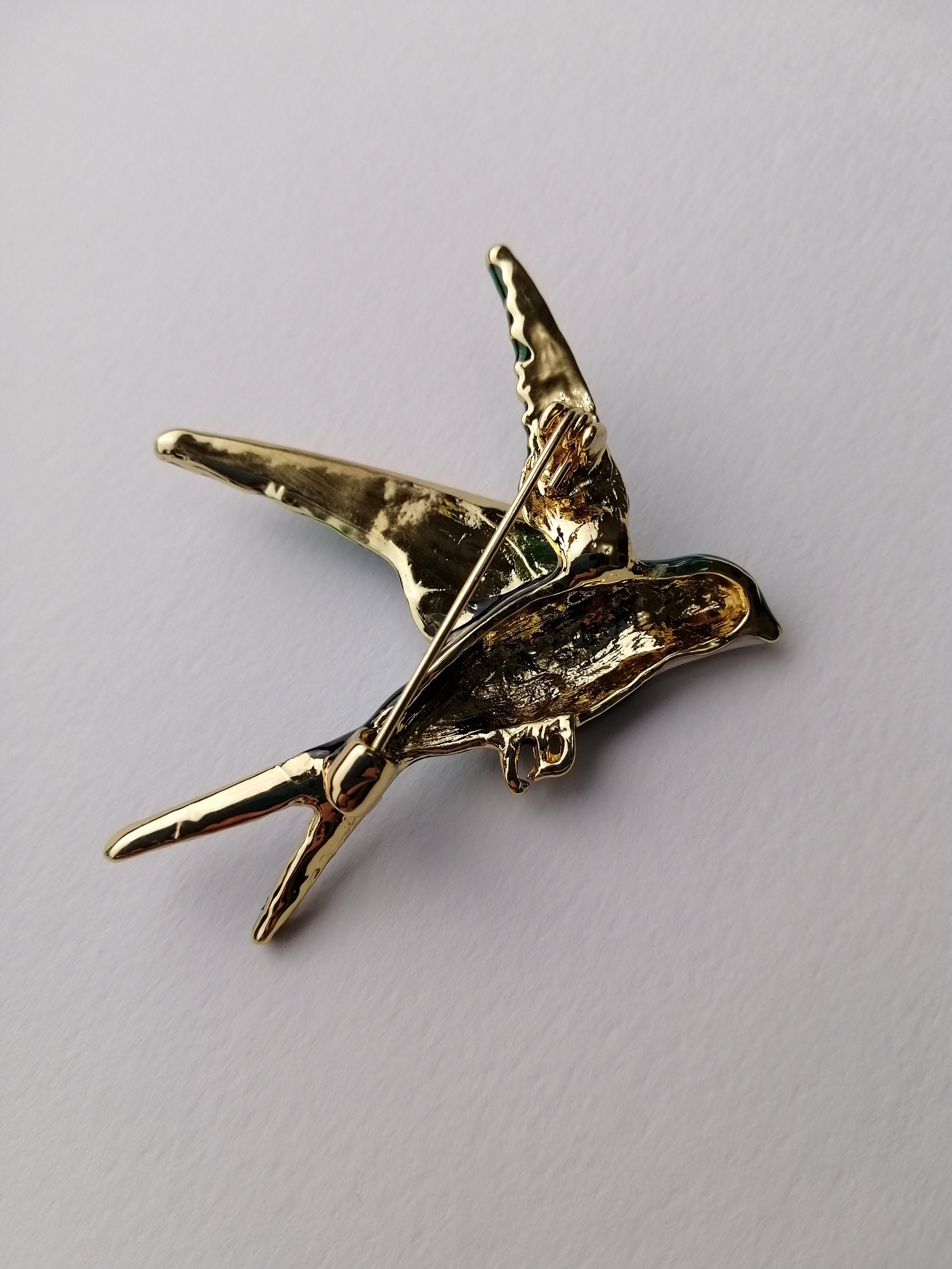 Vintage Swallow Bird Brooch, Enamel Bird Pin, Mother Gift for Mom ...