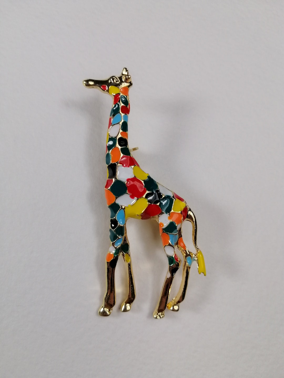 Giraffe Brooch, Vintage Wild Animal Jewelry, Colorful Enamel Brooch ...