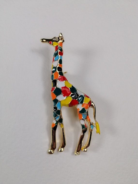 Giraffe Brooch Vintage Wild Animal Jewelry Colorful Enamel - Etsy
