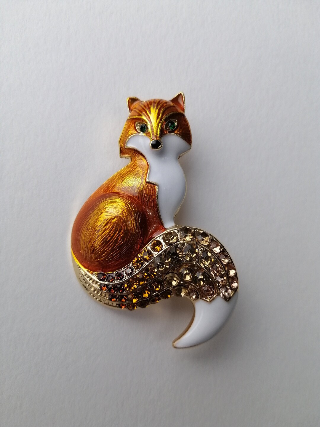 Fox Brooch, Vintage Rhinestone Jewelry, Enamel Fox Pin, Animal Brooch ...