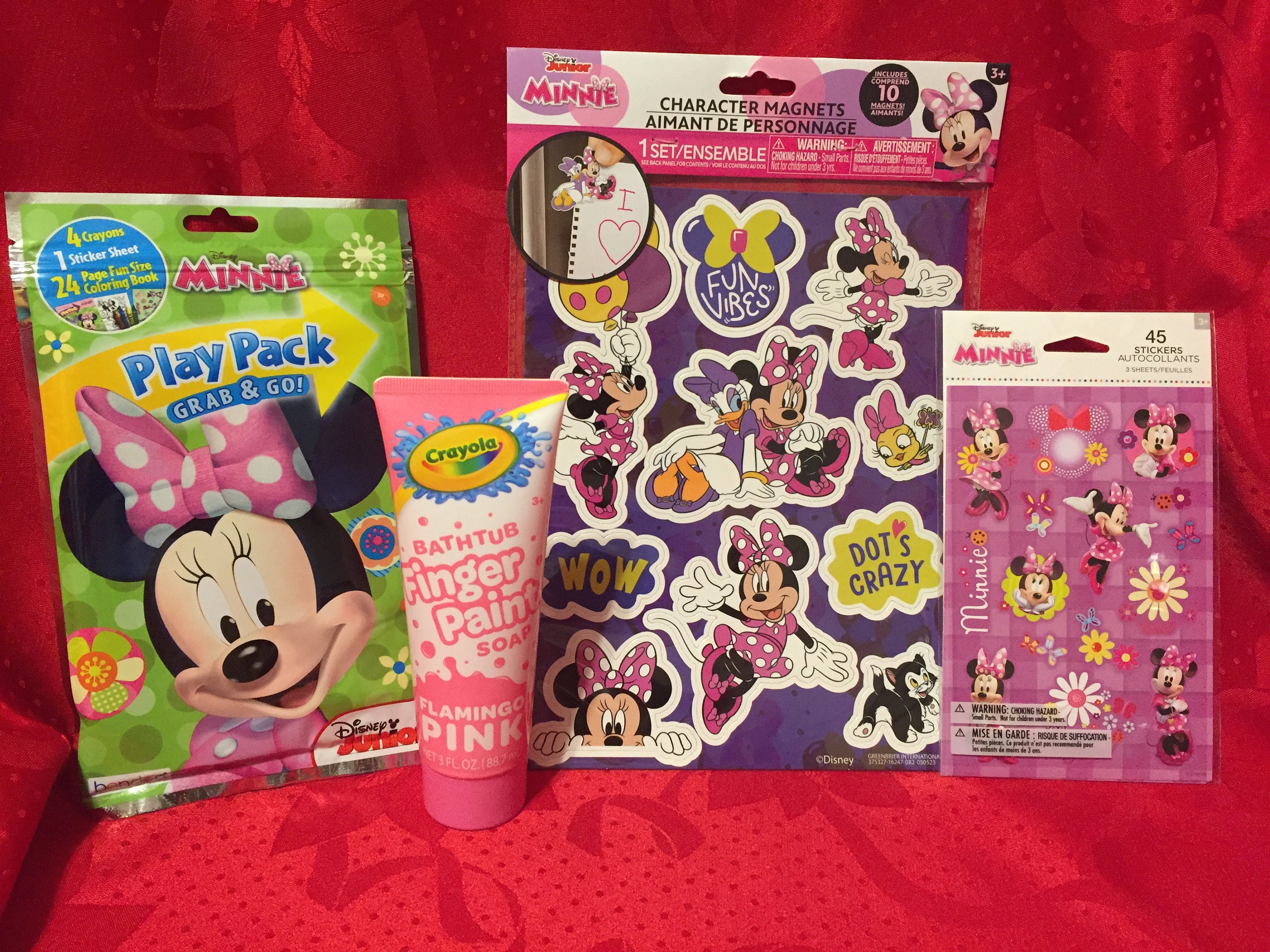 MINNIE MOUSE Gift BASKET Activity Books, Cup, Play Pack, Stickers ...