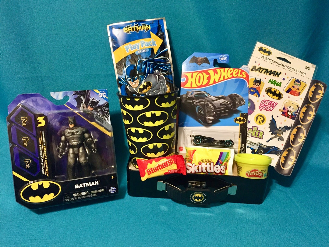 BATMAN BIRTHDAY Gift: Batman Action Figure, Tin, Hot Wheels Batmobile ...