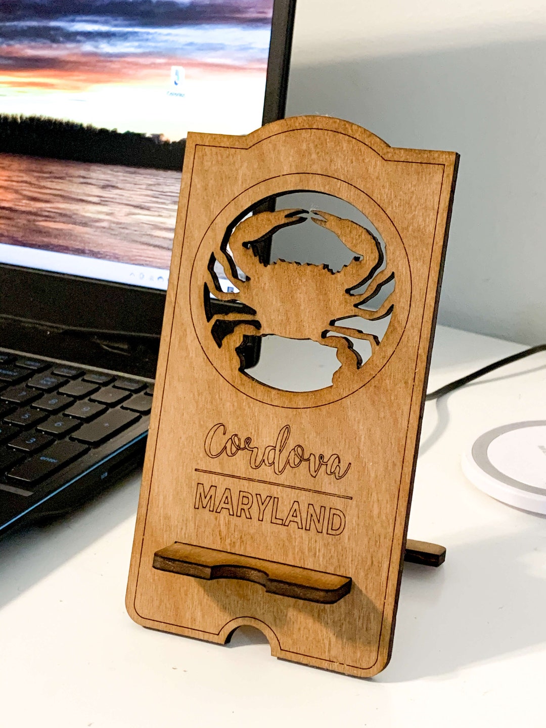 Crab Cell Phone Stand Wood, Personalized Wooden Phone Stand, Maryland ...