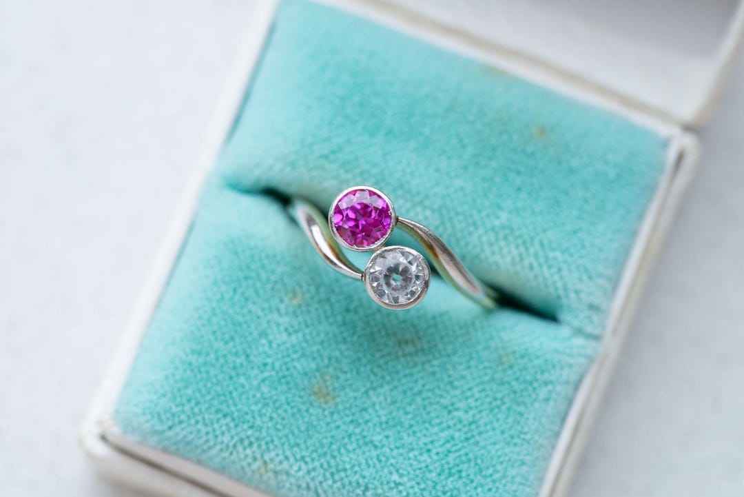 GORGEOUS 1920's Dutch Ruby Diamond Paste Toi Moi Ring in 14K Solid Gold ...