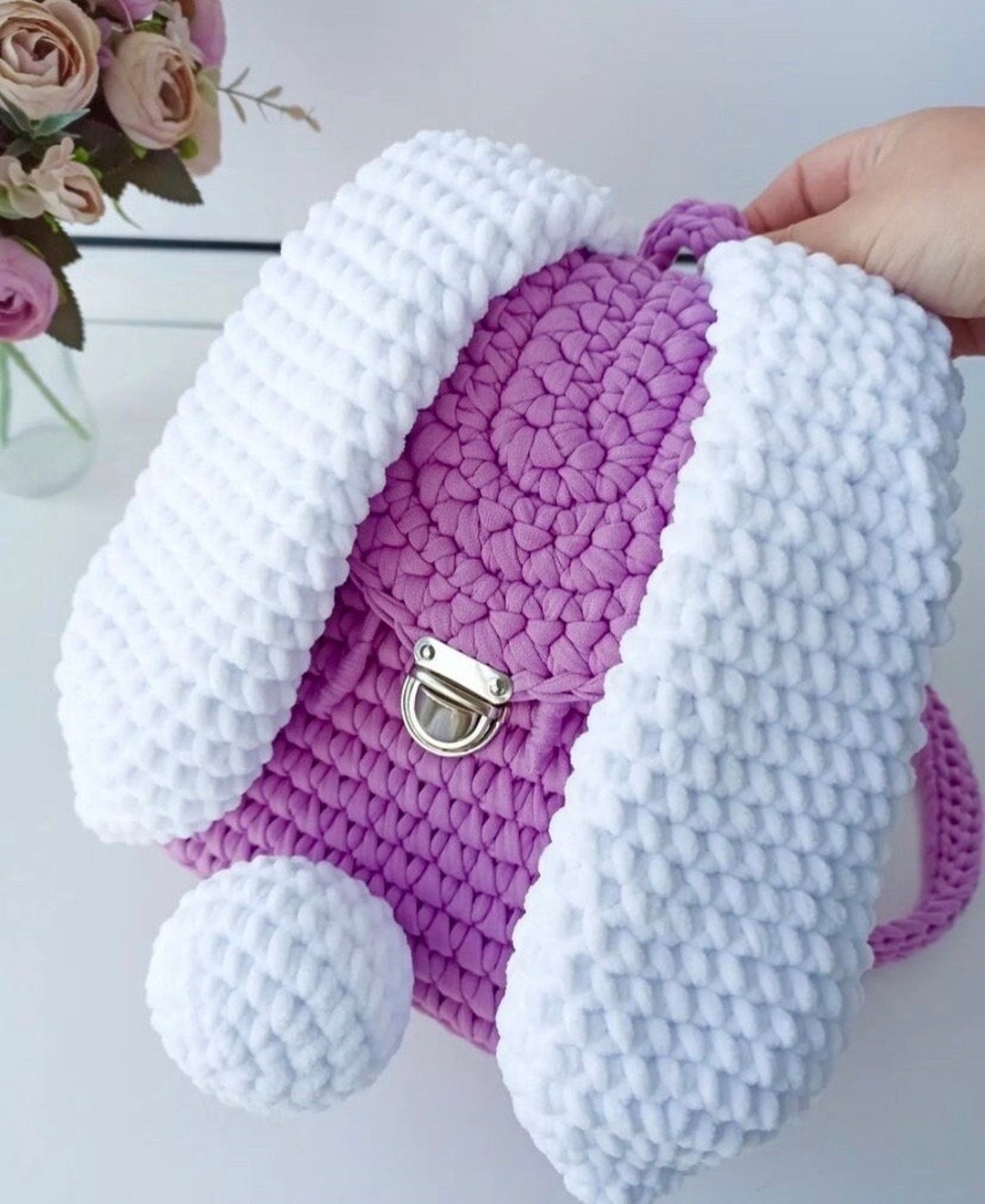 Crochet Bunny Backpack: Handmade Kids Bag With Ears - Etsy