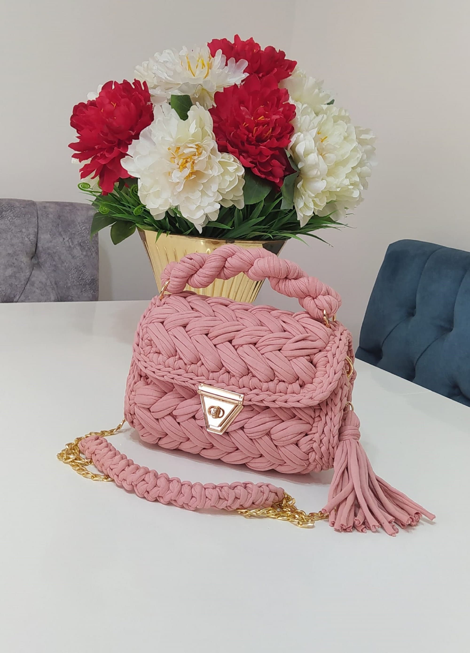 Handmade Powder Pink Bag,crochet Powder Pink Shoulder Bag,knitted ...
