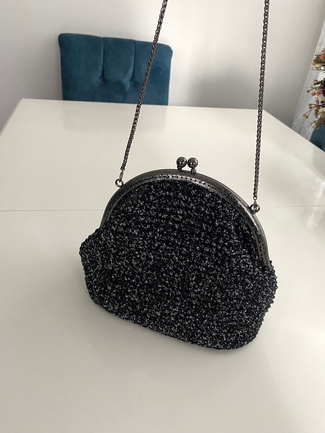 Kiss Lock Frame Pouches,handbags Vintage,kiss Lock Purse Black Silver ...