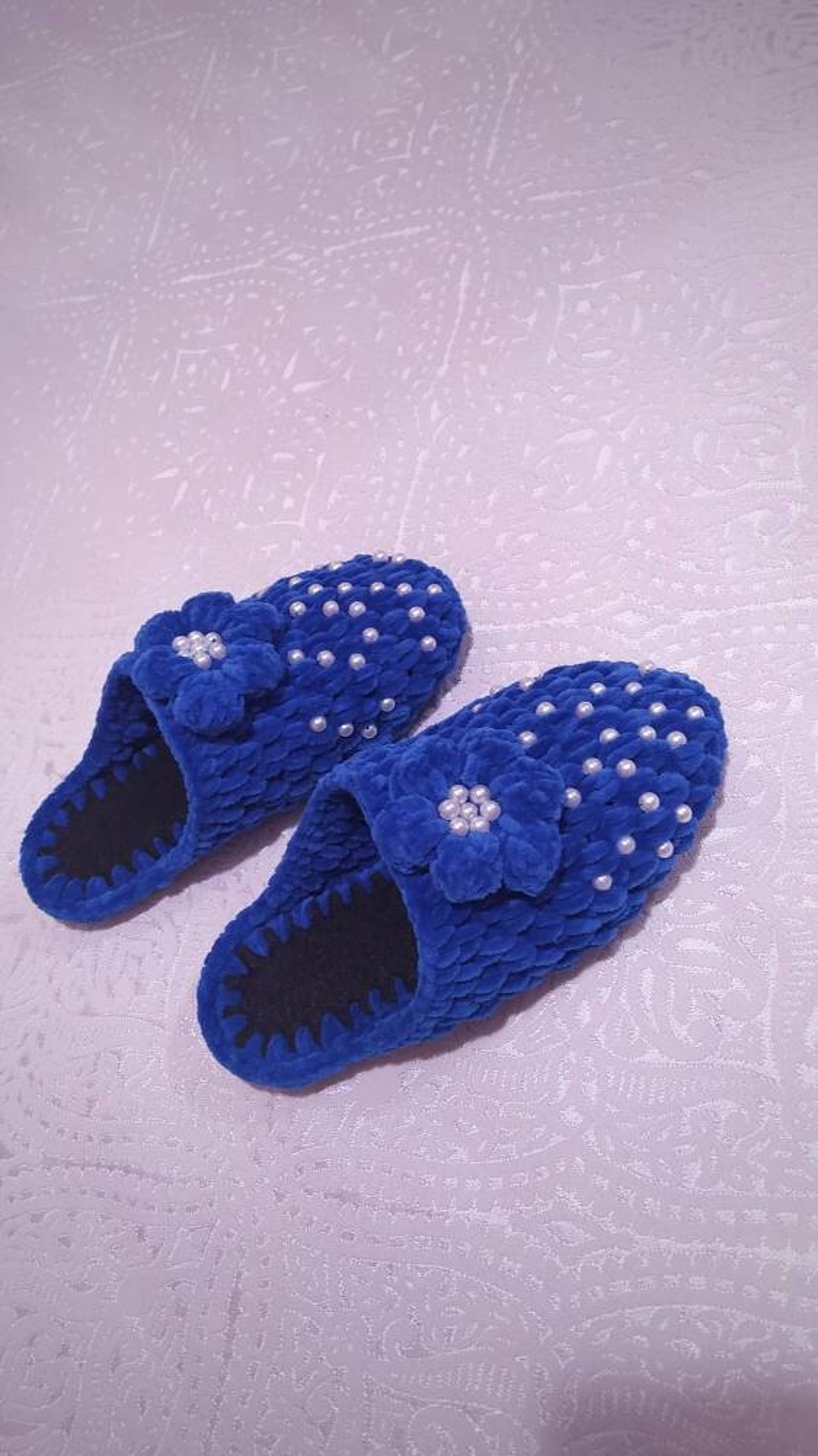 Crochet Slippers: Plush Adult Slipper Socks With Pearl Beads - Etsy