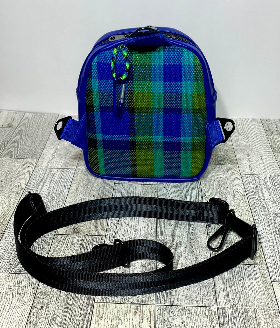 Westfalia Fabric Sling Bag, Blue Plaid Backpack - Etsy