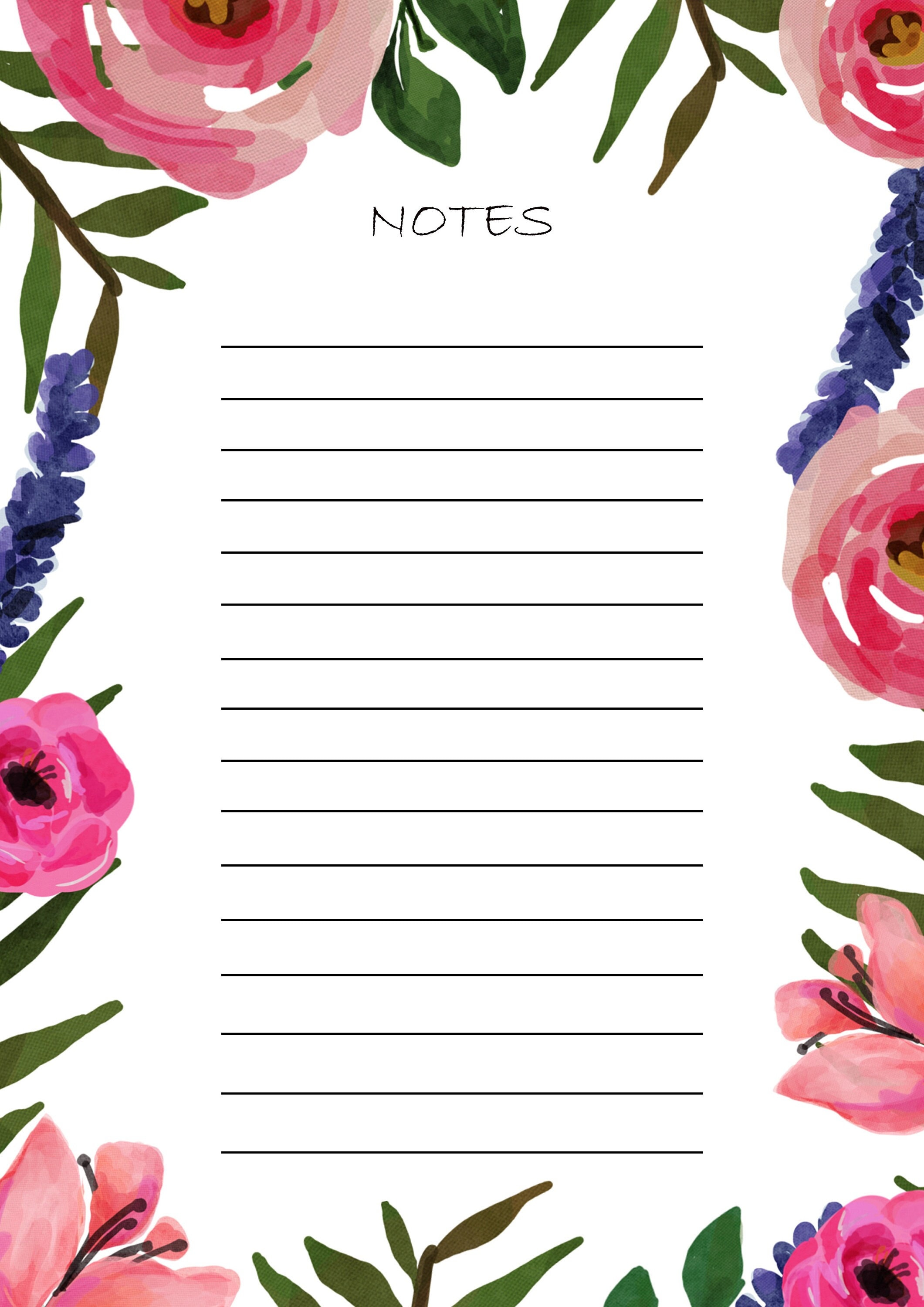A4 Note Page Design Print Flower Note Page Template Design Digital ...