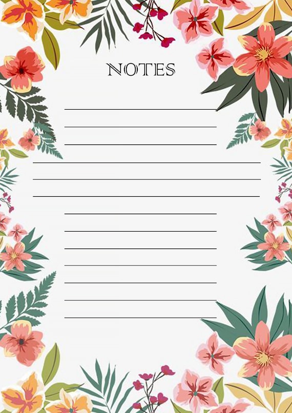 Flower Note Page Border Design Print A4 Notes for Lists & - Etsy
