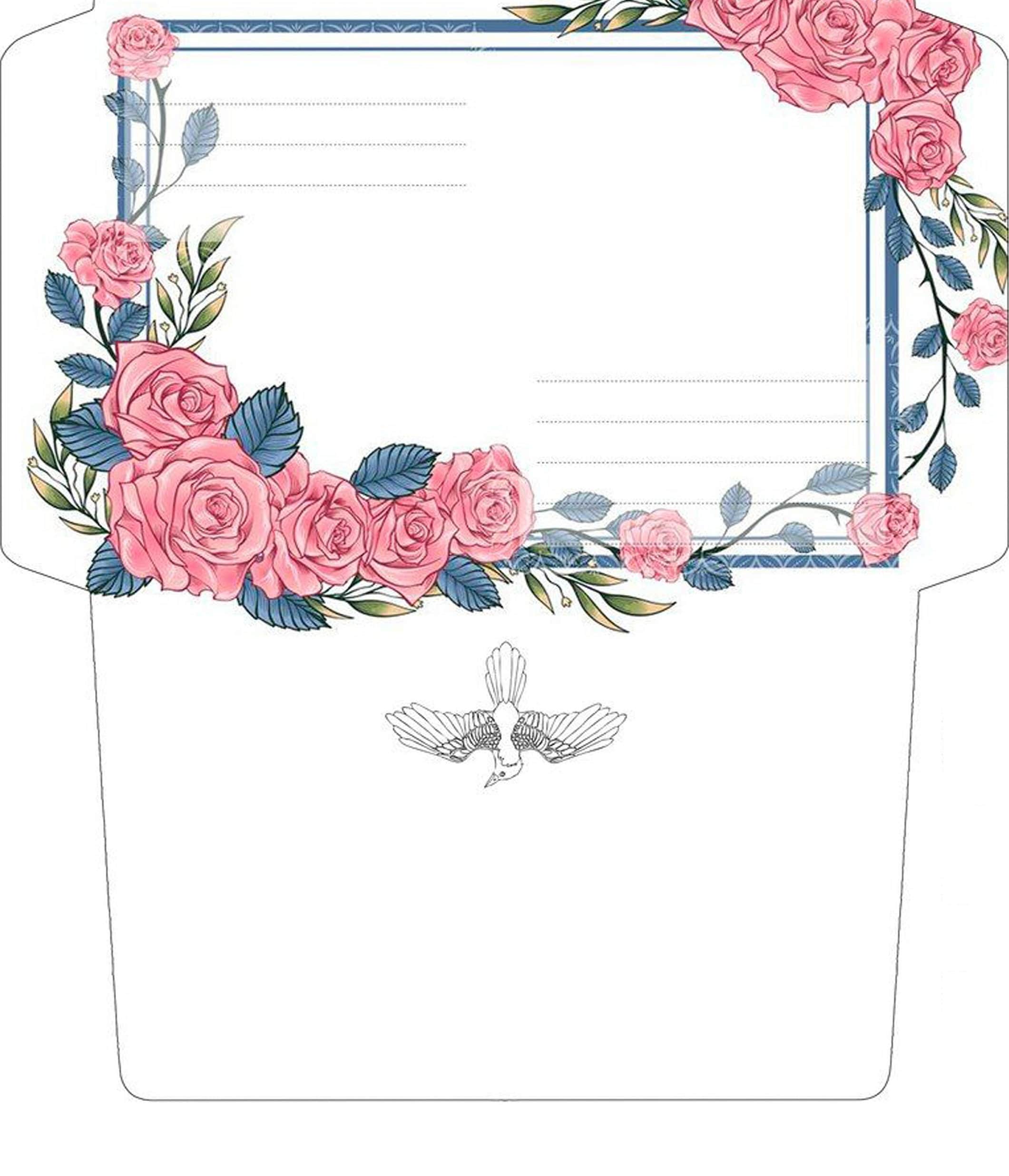 Envelope Template Pink and Blue Painted Flowers A4 Paper Print C6 Card ...
