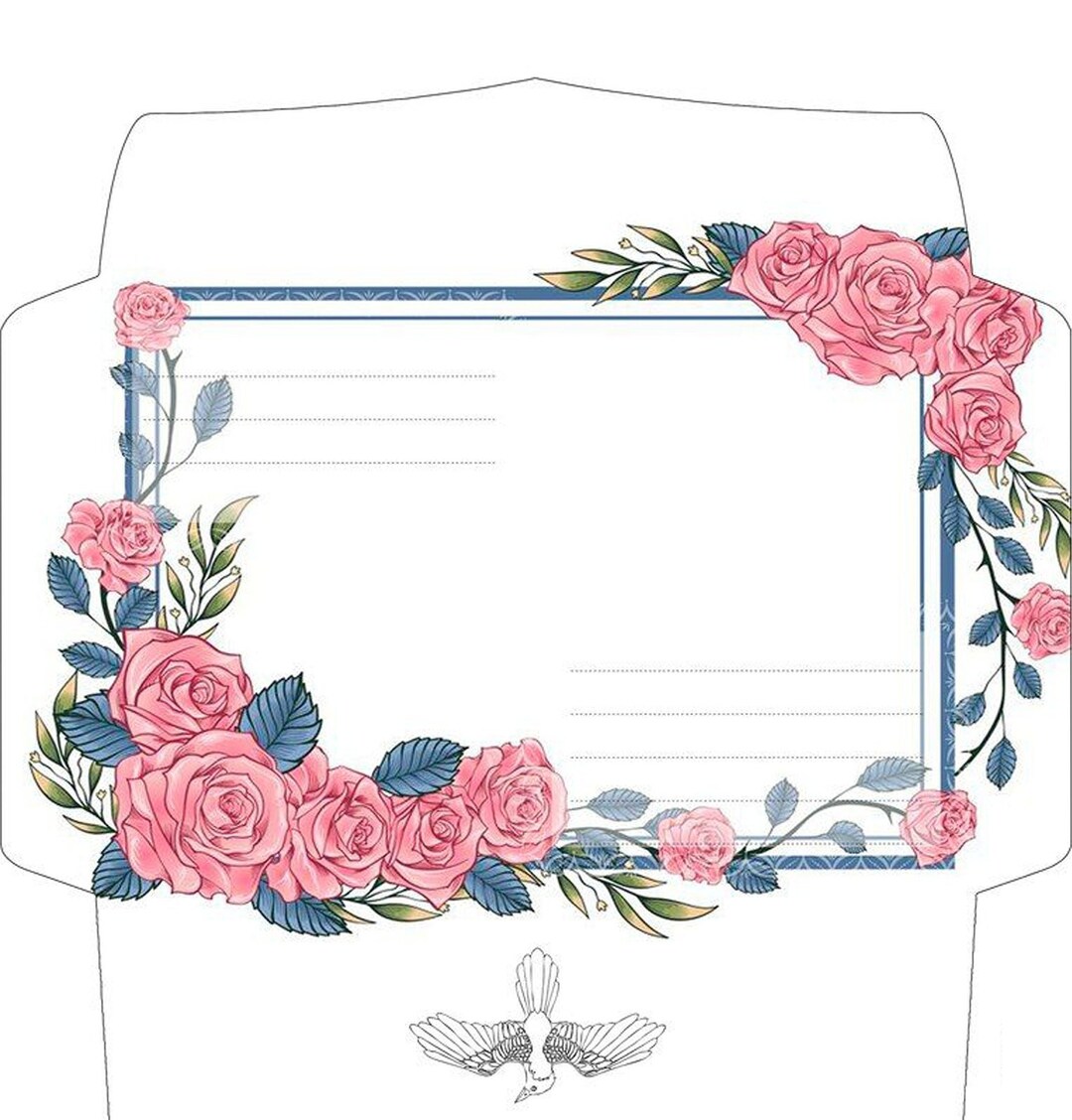 Envelope Template Pink and Blue Painted Flowers A4 Paper Print C6 Card ...