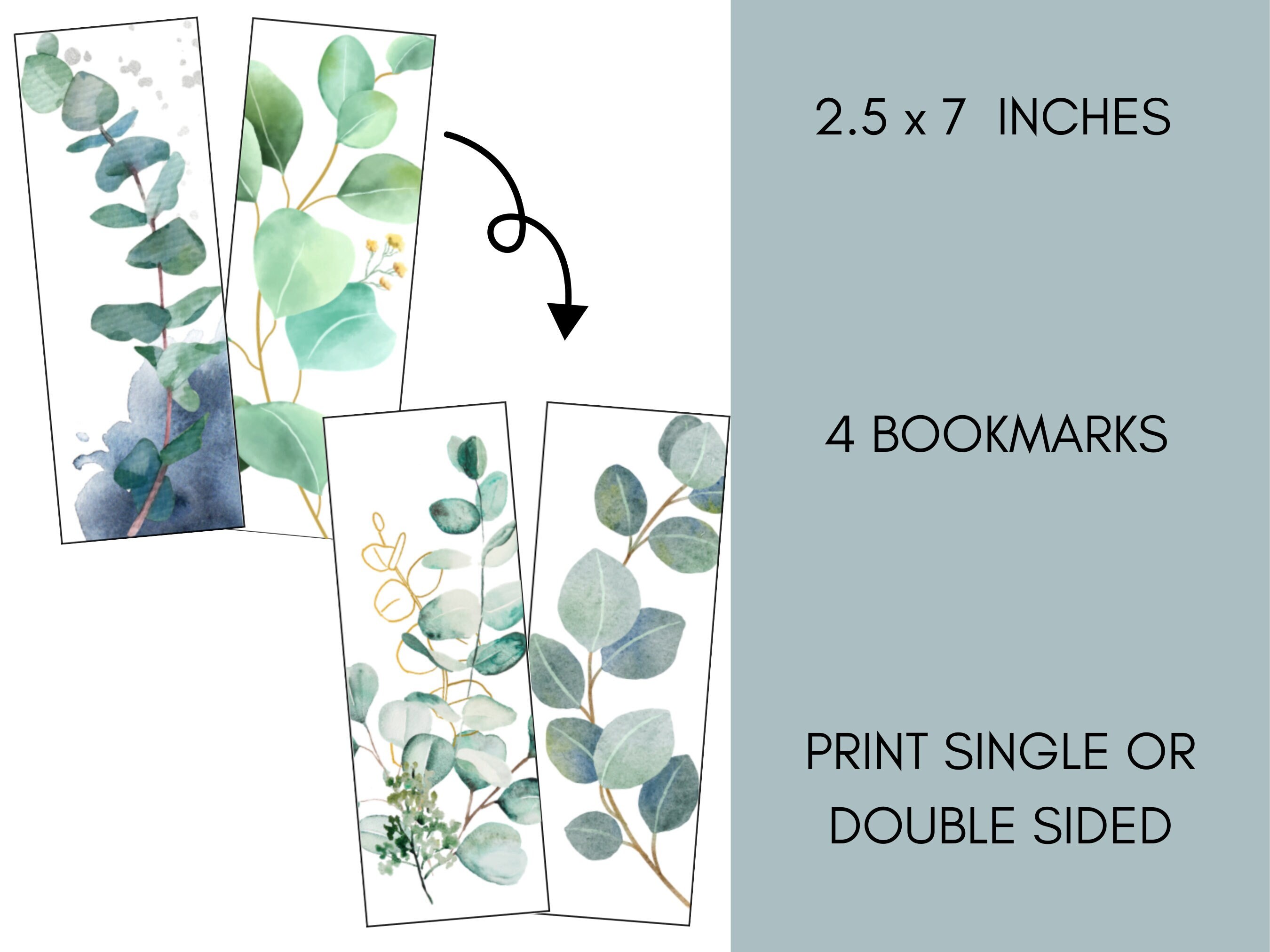 Eucalyptus Watercolor Printable Bookmarks | Digital Bookmarks ...