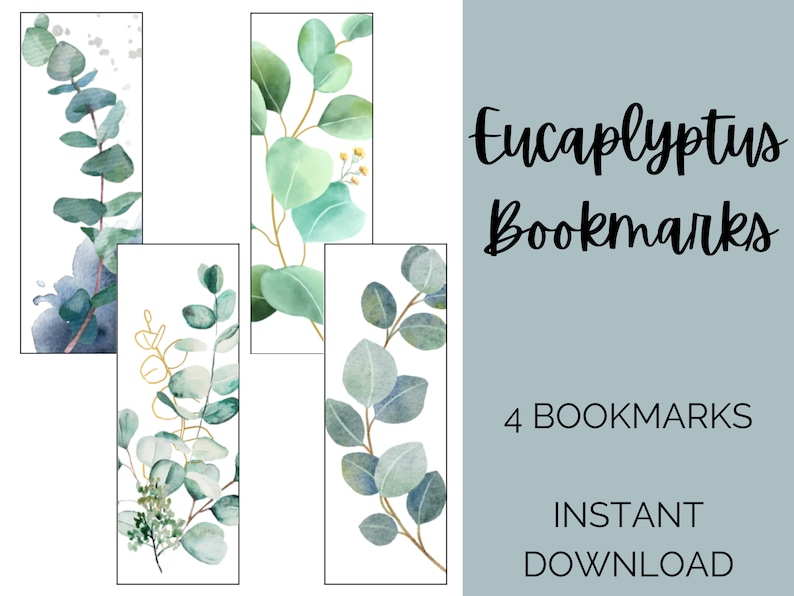 Eucalyptus Watercolor Printable Bookmarks | Digital Bookmarks ...