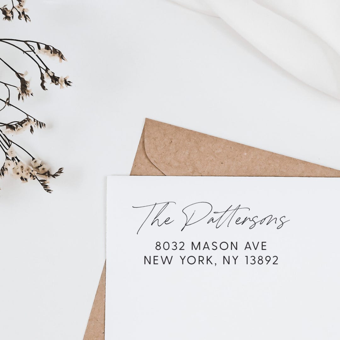 Return Address Stamp With Cursive Font, Elegant Wedding Envelope Stamp ...