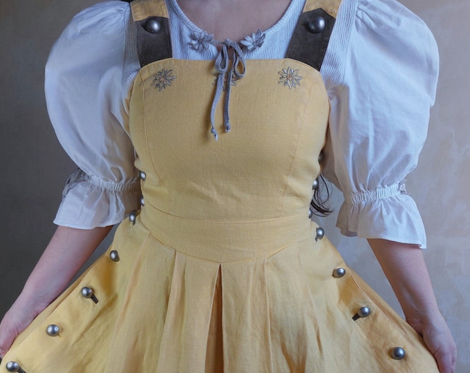 Vintage Austrian Bavarian Dirndl Folk Set: Linen Yellow Embroidered ...