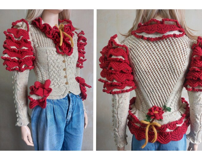 Handmade Unique Vintage Victorian Style Wool Cardigan With Volumetric ...