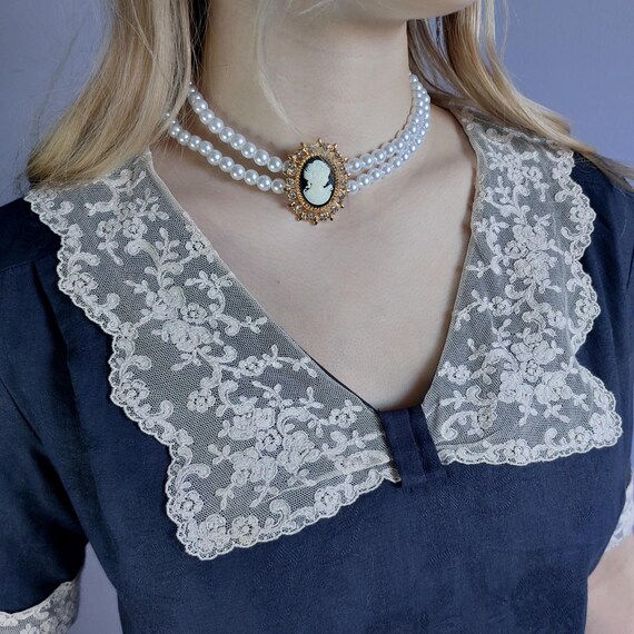 LAURA ASHLEY Vintage preppy 80s dark blue jacquard dr… - Gem
