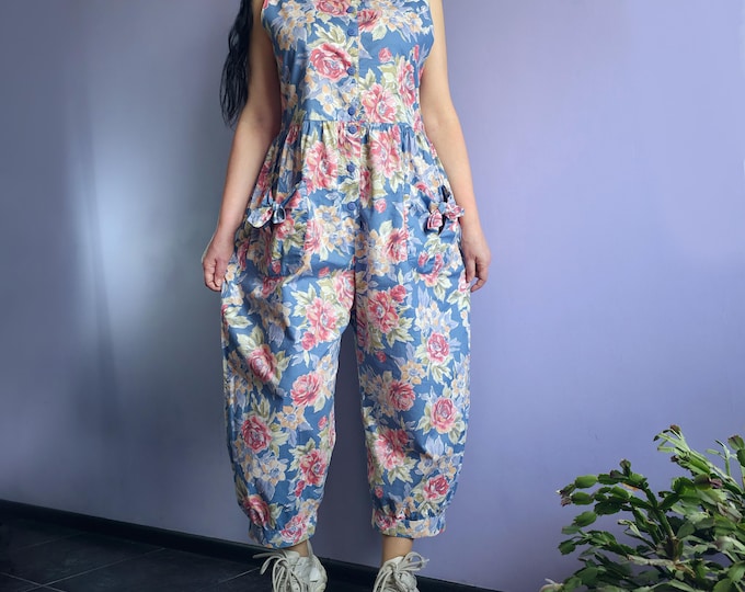 LAURA ASHLEY Vintage 80s Loose Romper Suit / Jumpsuit With Pockets ...