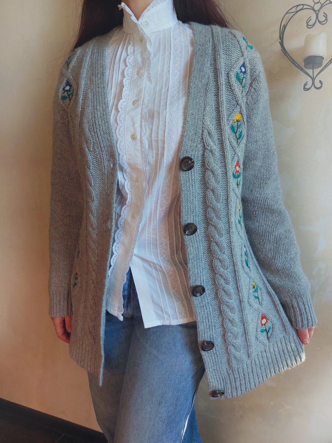 Vintage Cute Gray Knitted Soft Sheep Wool Alpaca Long | Etsy