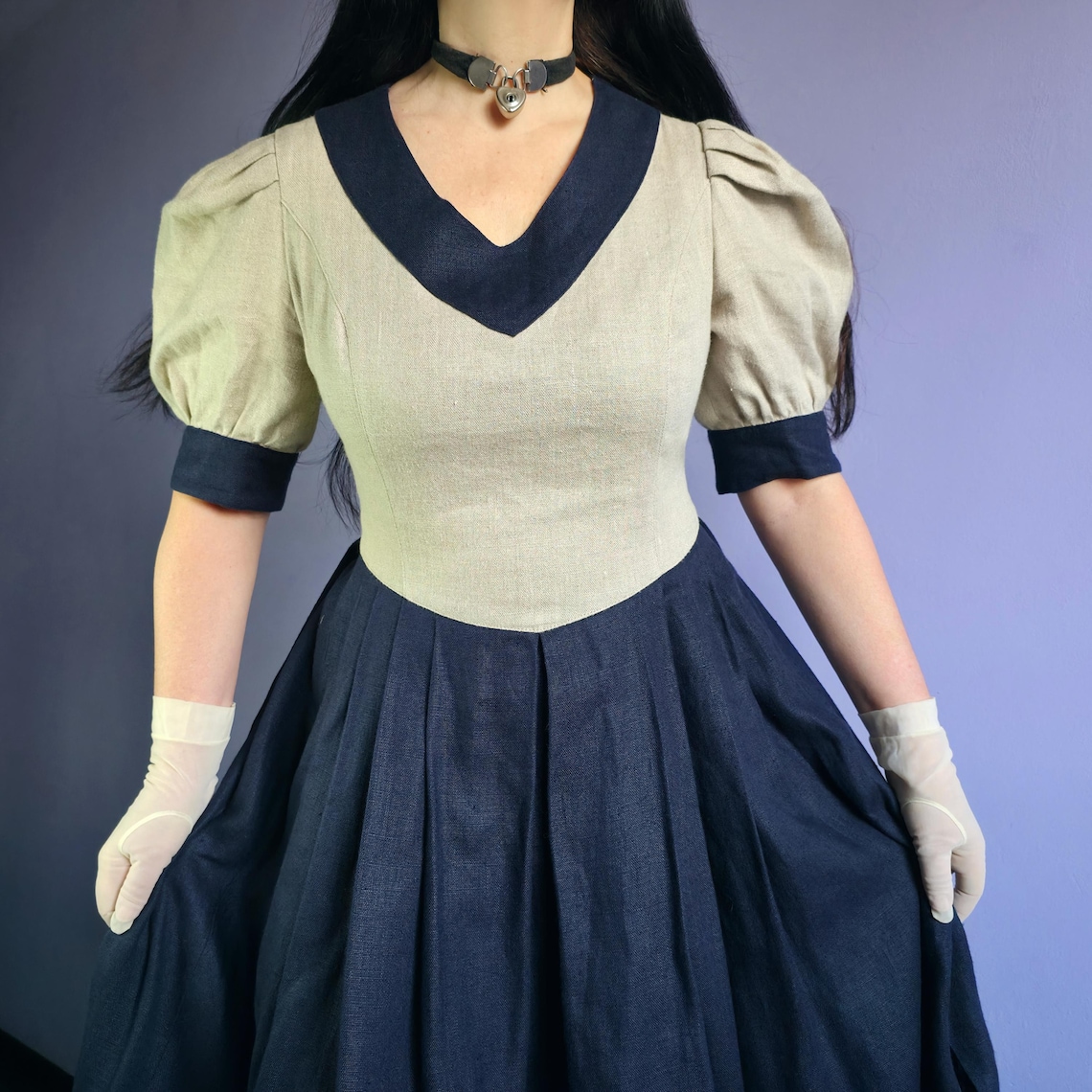 STEINBOCK Austrian Vintage Linen Dress a With Puffy Sleeves and a Back ...
