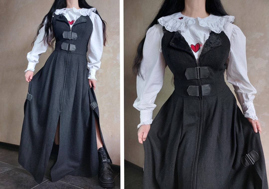 Vintage Austrian Goth Black Wool Maxi Sundress With Slits. Medieval ...
