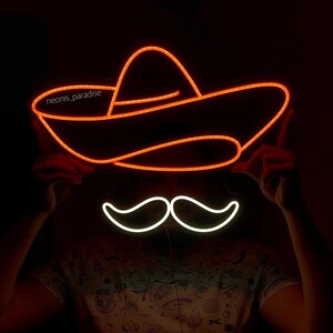 Sombrero Neon Sign, Mexican Sombrero Neon Sign, Sombrero and Mustache ...