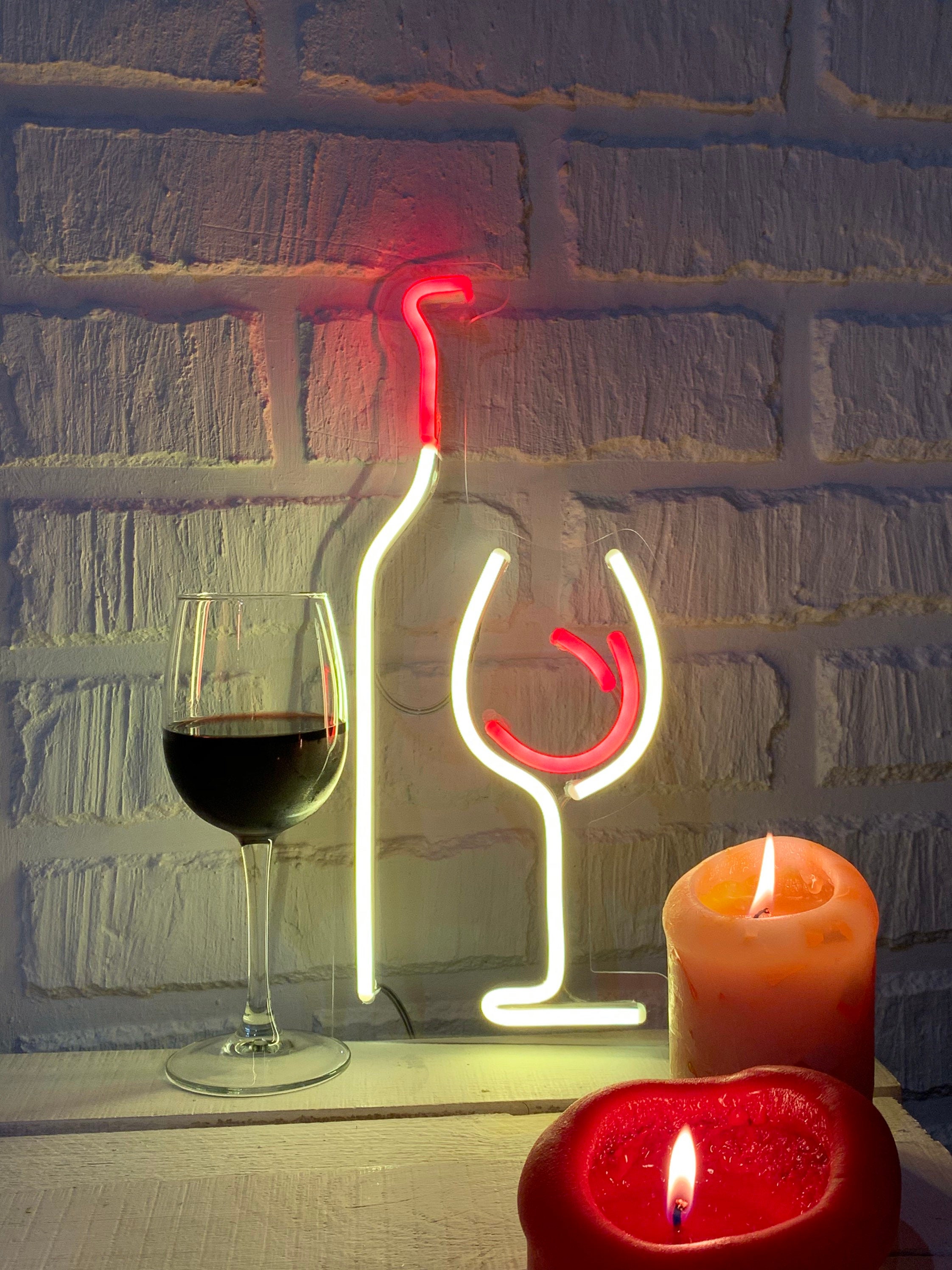 Wine Bottle and Glass Neon Sign Led Wall Neon Decor Custom - Etsy