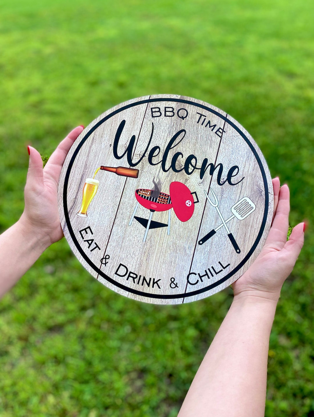 Patio Sign Outdoor, Welcome Sign, Waterproof Sign, Bbq Zone Round Sign ...