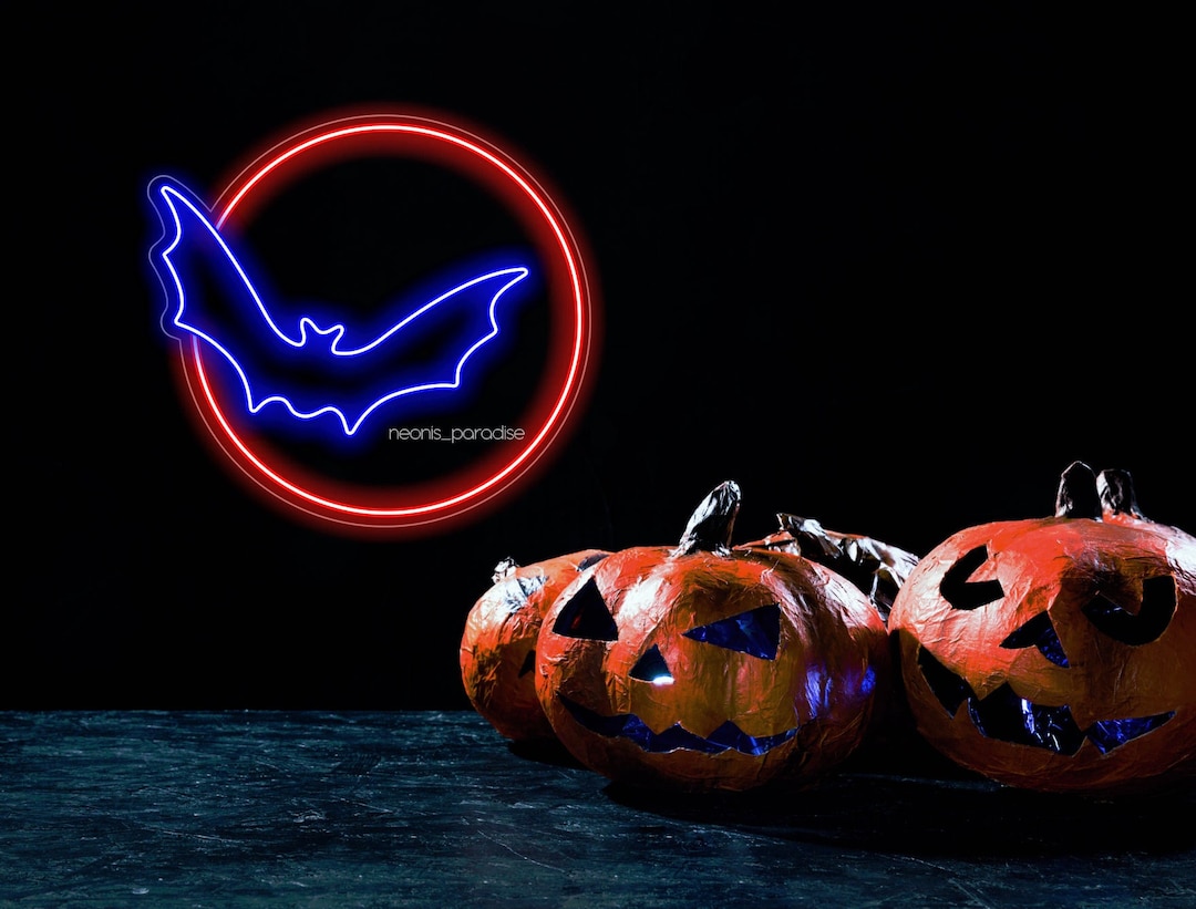 Bat Neon Sign, Bat and Moon Neon, Halloween Neon Sign Idea, Spooky ...