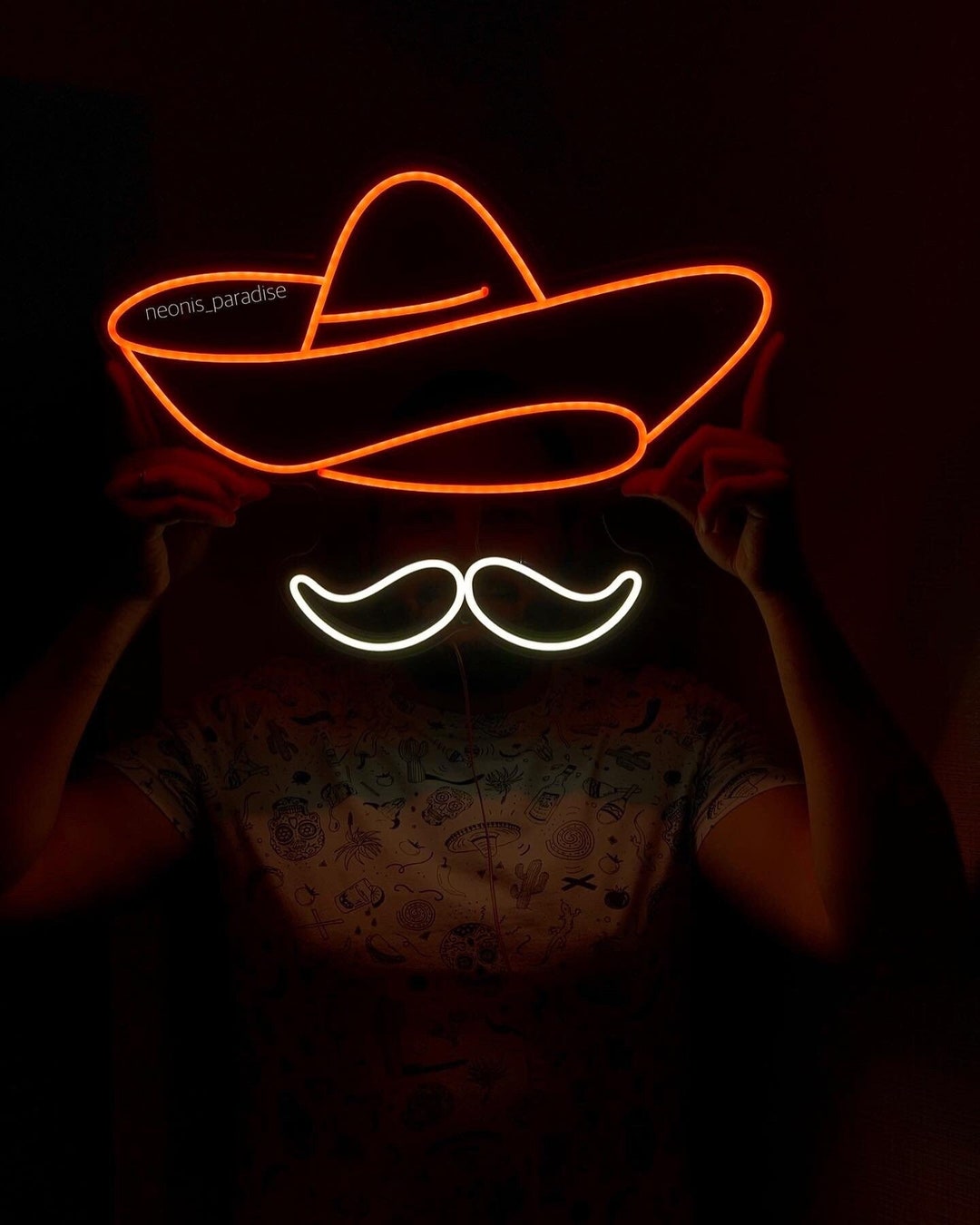 Sombrero Neon Sign, Mexican Sombrero Neon Sign, Sombrero and Mustache ...