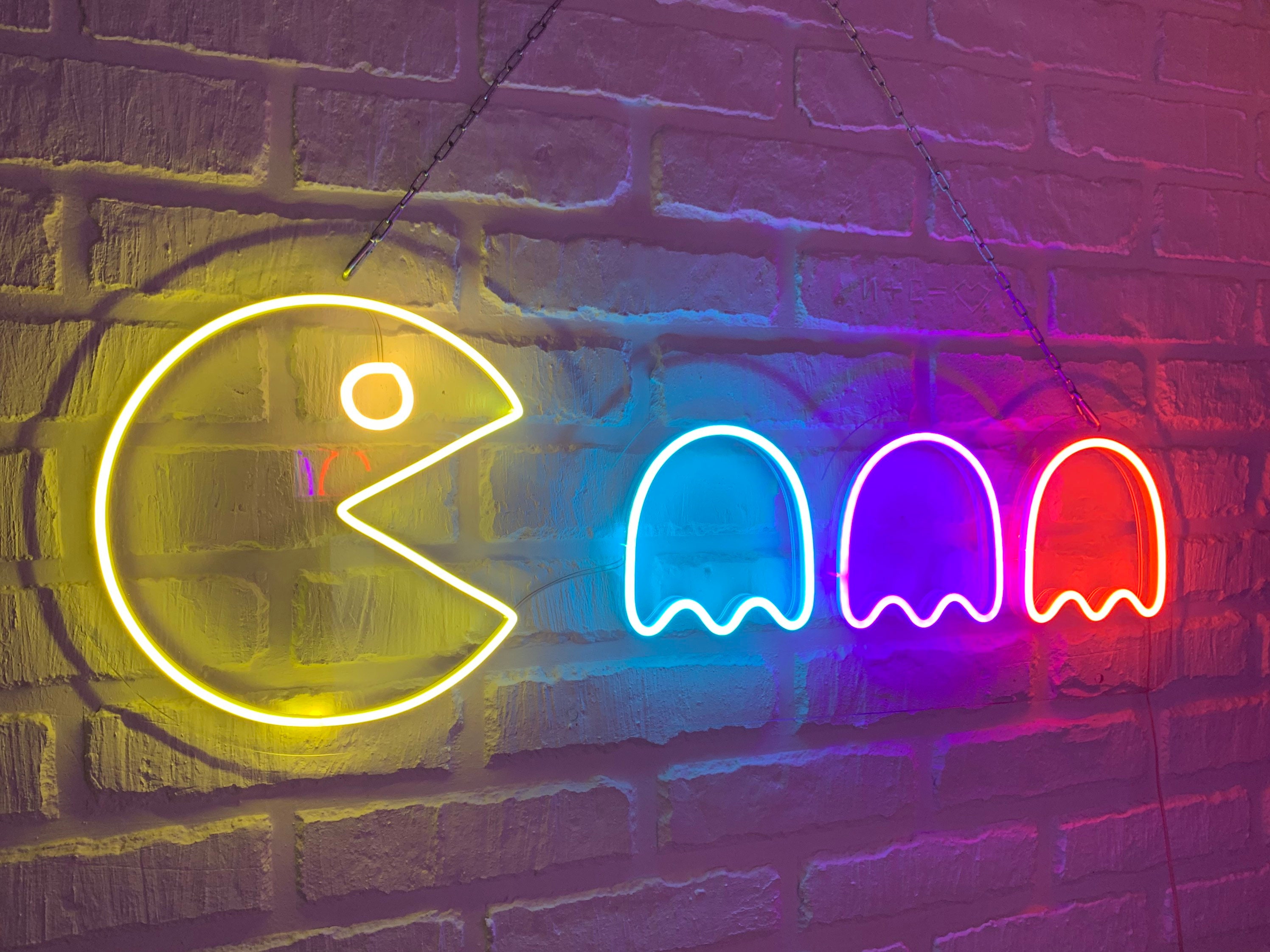 Pac man led-neon wall neon decor Custom bedroom led neon sign | Etsy