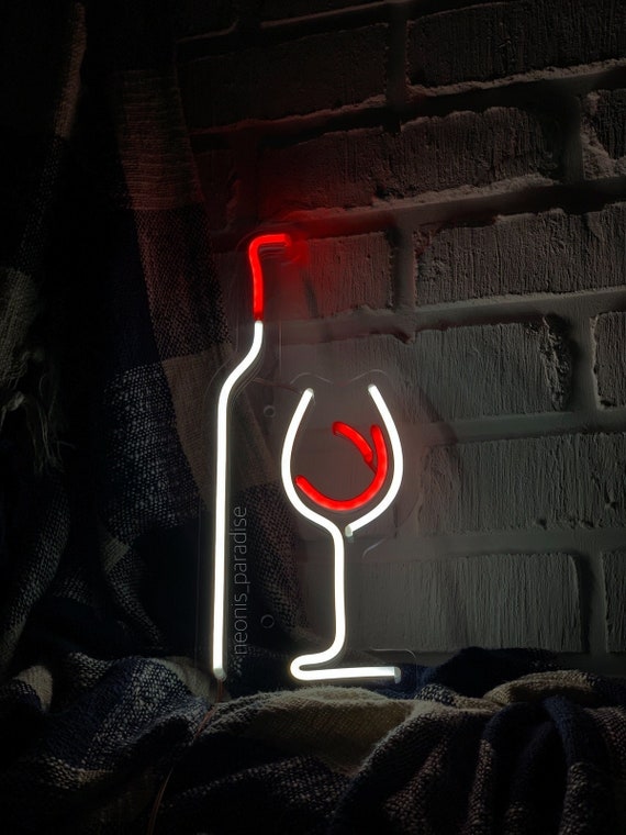 Wine Bottle and Glass Neon Sign Led Wall Neon Decor Custom - Etsy